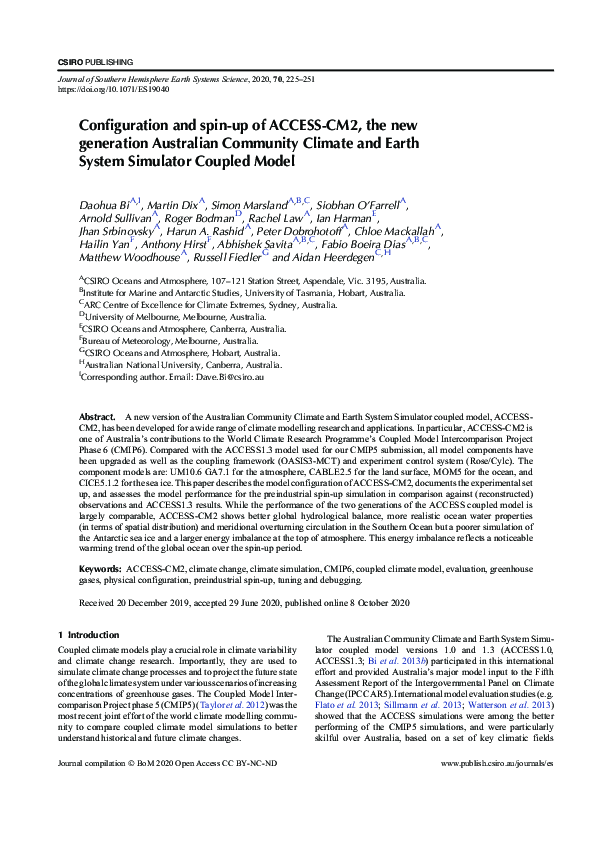 (PDF) Configuration and spin-up of ACCESS-CM2, the new generation ...