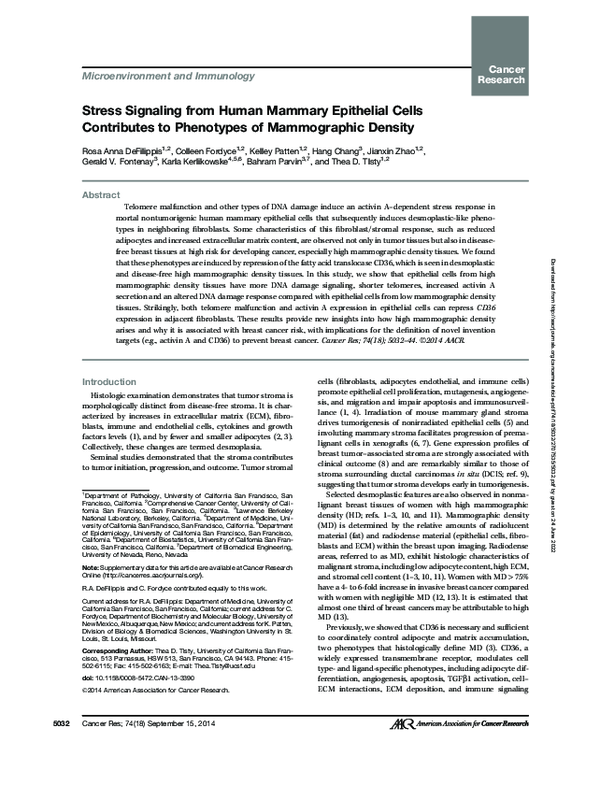 (PDF) Stress signaling from human mammary epithelial cells contributes ...
