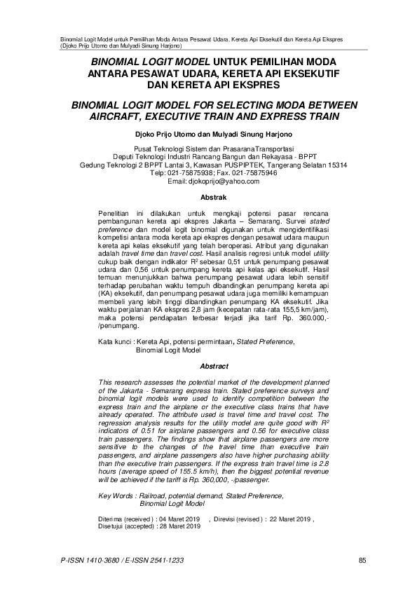 (PDF) Binomial Logit Model Untuk Pemilihan Moda Antara Pesawat Udara ...
