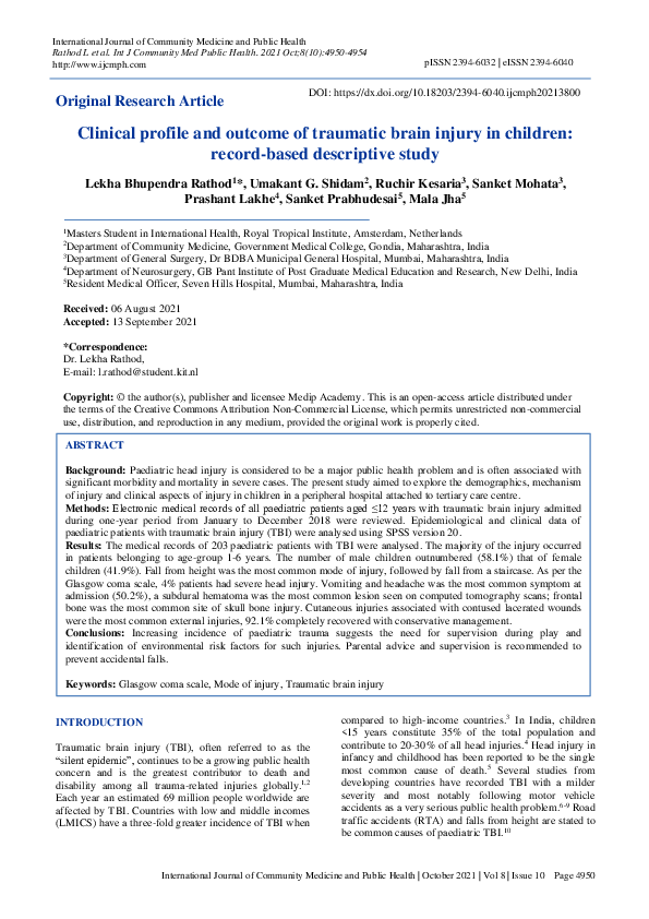 (PDF) Clinical profile and outcome of traumatic brain injury in ...