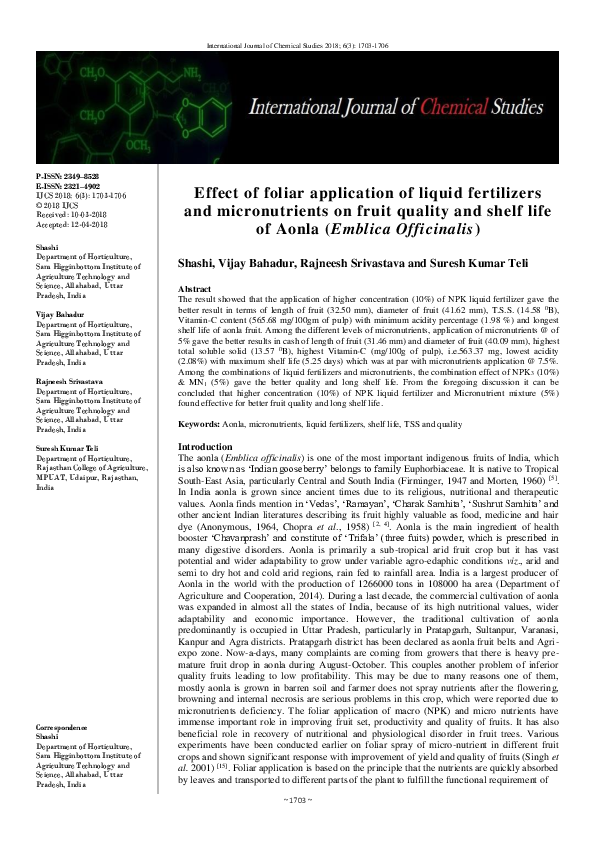 (PDF) Effect of foliar application of liquid fertilizers and micronutrients on fruit quality and ...