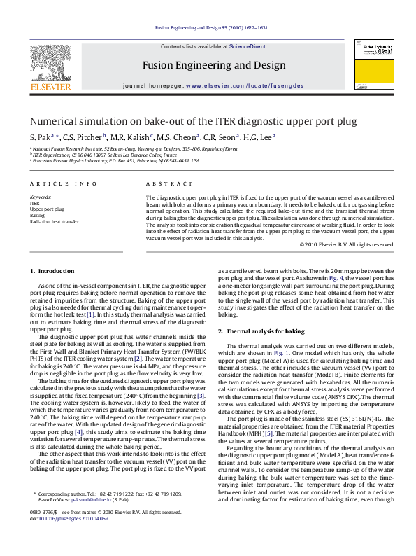 (PDF) Numerical simulation on bake-out of the ITER diagnostic upper ...
