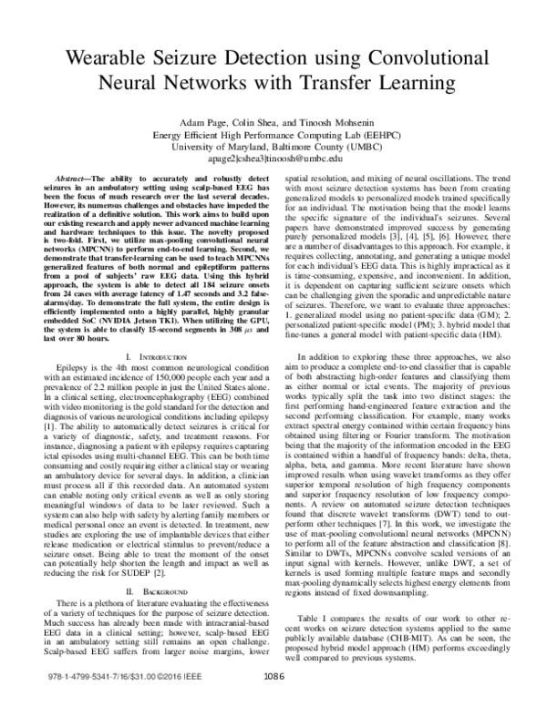(PDF) Wearable seizure detection using convolutional neural networks with transfer learning