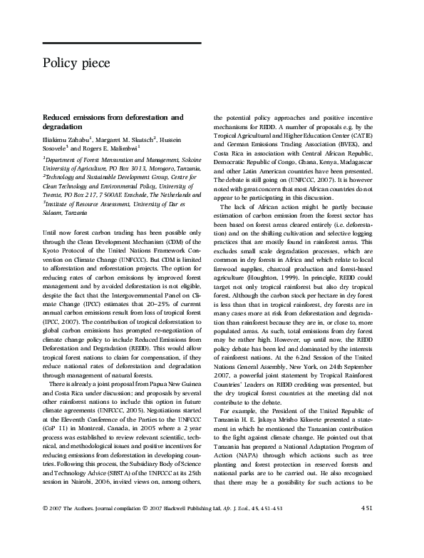 (PDF) Reduced emissions from deforestation and degradation