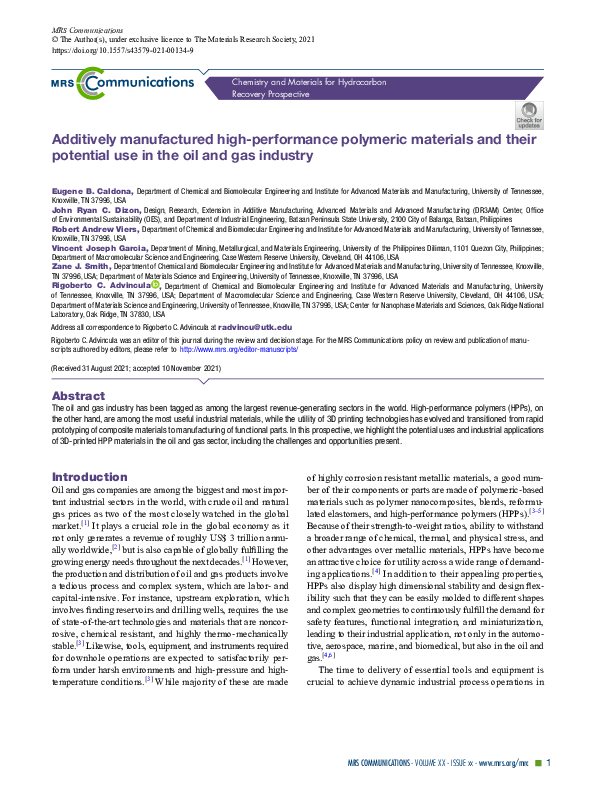 (PDF) Additively manufactured high-performance polymeric materials and ...