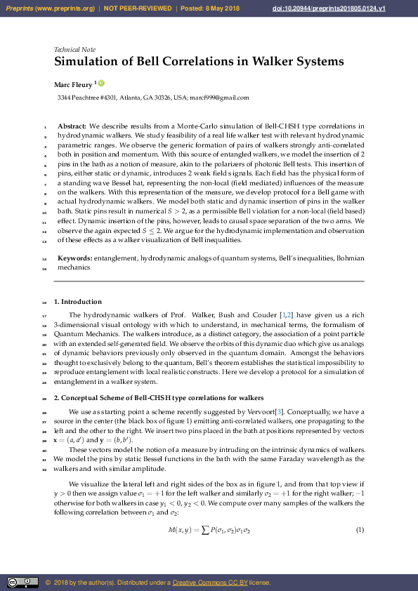 (PDF) Simulation of Bell Correlations in Walker Systems
