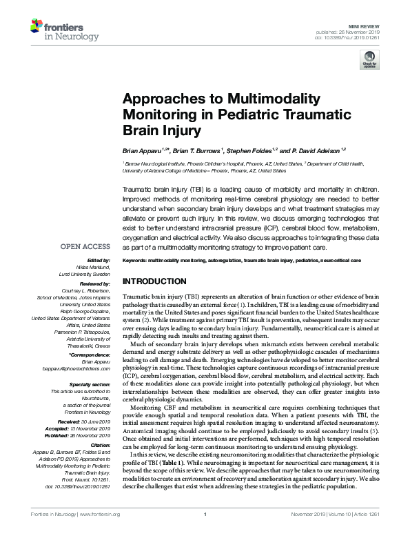 (PDF) Approaches to Multimodality Monitoring in Pediatric Traumatic Brain Injury