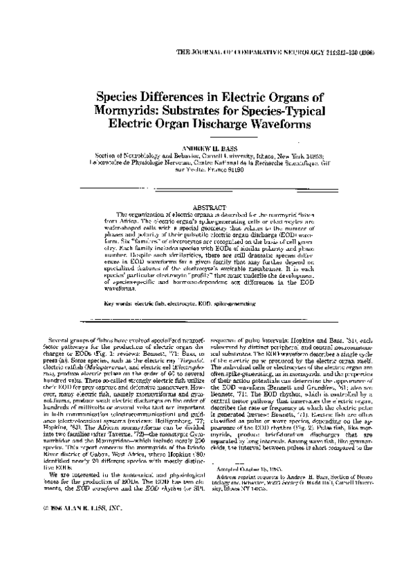 (PDF) Species differences in electric organs of mormyrids: Substrates ...