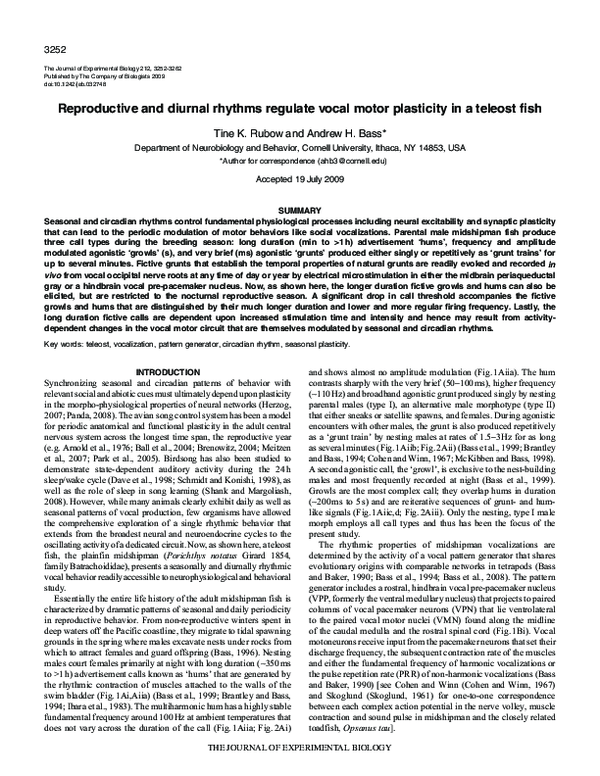 (PDF) Reproductive and diurnal rhythms regulate vocal motor plasticity ...