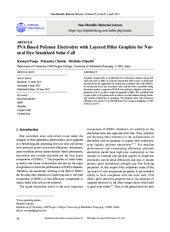 (PDF) PVA Based Polymer Electrolyte with Layered Filler Graphite for ...