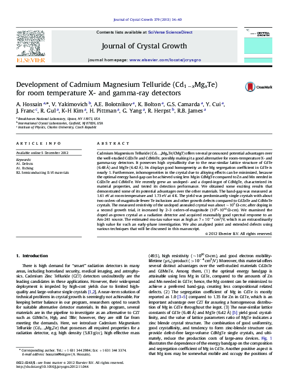 (PDF) Development of Cadmium Magnesium Telluride (Cd1−xMgxTe) for room ...