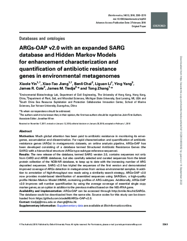 (PDF) ARGs-OAP v2.0 with an Expanded SARG Database and Hidden Markov Models for Enhancement ...
