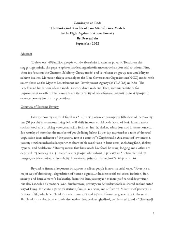 (PDF) Coming to an End: The Costs and Benefits of Two Microfinance ...