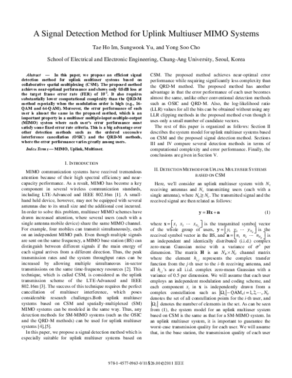 (PDF) A signal detection method for uplink multiuser MIMO systems