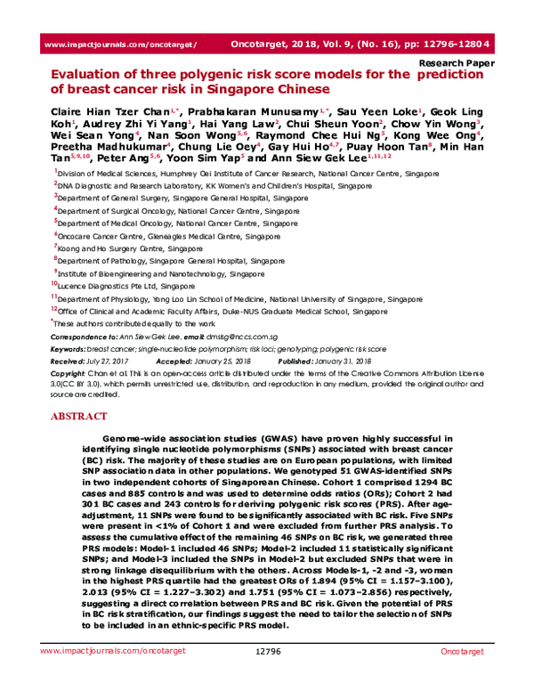 (PDF) Evaluation of three polygenic risk score models for the ...