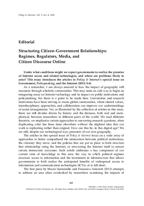(PDF) Structuring Citizen-Government Relationships: Regimes, Regulators ...