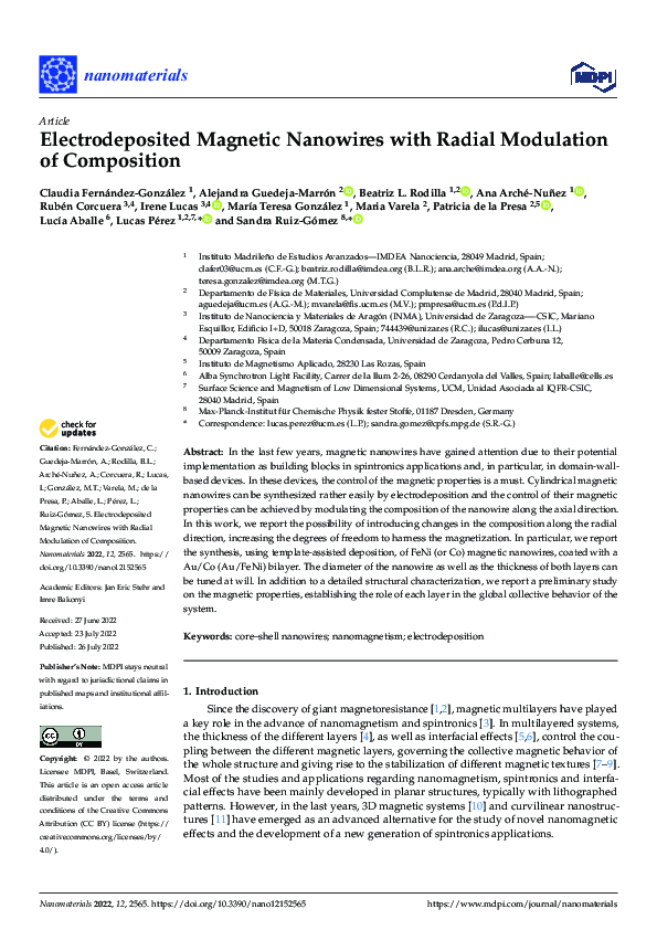 (PDF) Electrodeposited Magnetic Nanowires with Radial Modulation of ...