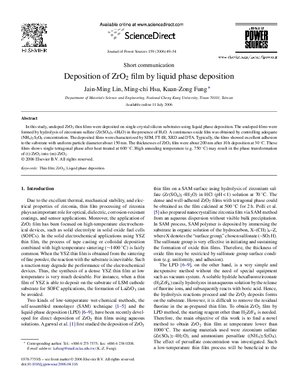 (PDF) Deposition of ZrO2 film by liquid phase deposition