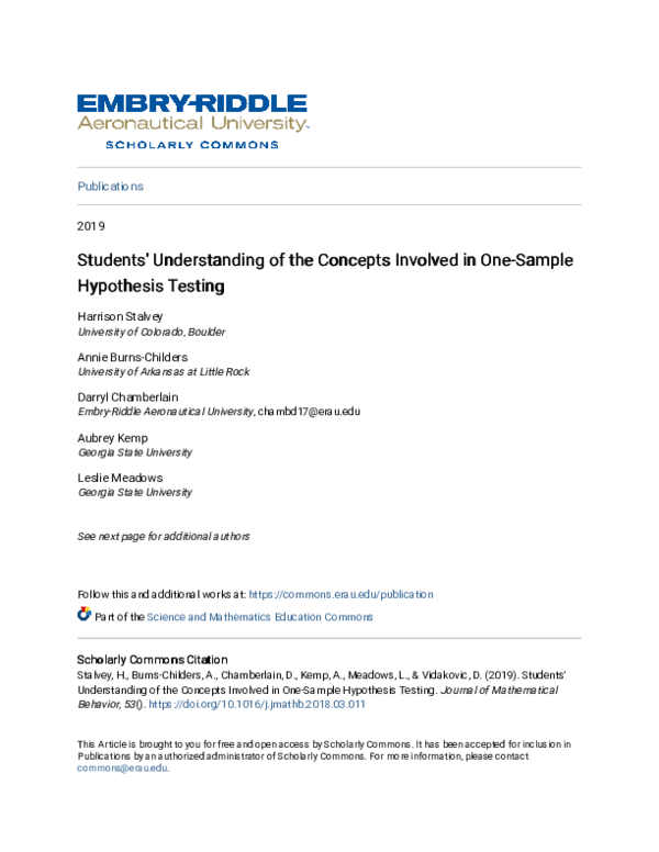 (PDF) Students\u27 Understanding of the Concepts Involved in One-Sample ...