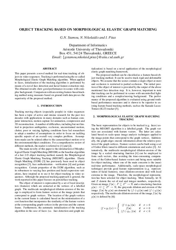 (PDF) Object tracking based on morphological elastic graph matching