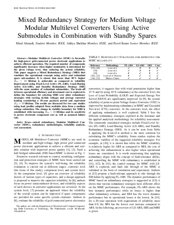 Pdf Mixed Redundancy Strategy For Medium Voltage Modular Multilevel Converters Using Active
