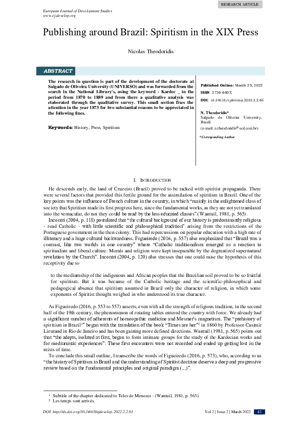 (PDF) Publishing around Brazil: Spiritism in the XIX Press