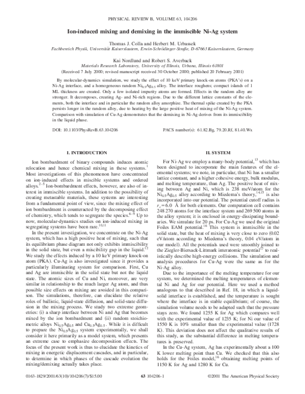 (PDF) Ion-induced mixing and demixing in the immiscible Ni-Ag system