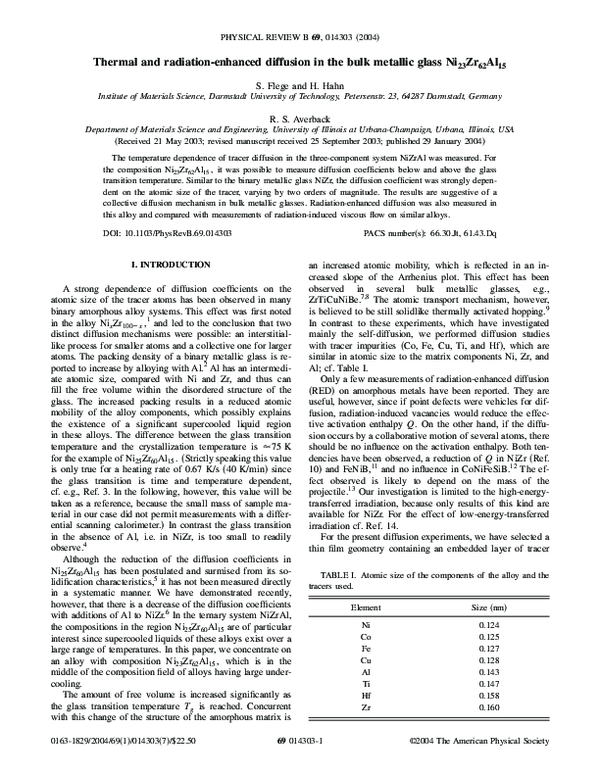 (PDF) Thermal and radiation-enhanced diffusion in the bulk metallic ...