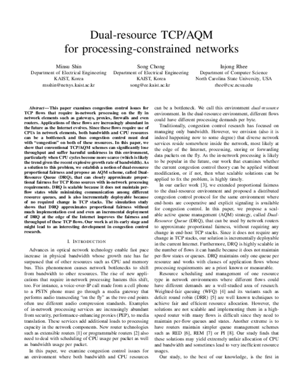 (PDF) Dual-Resource TCP/AQM for Processing-Constrained Networks