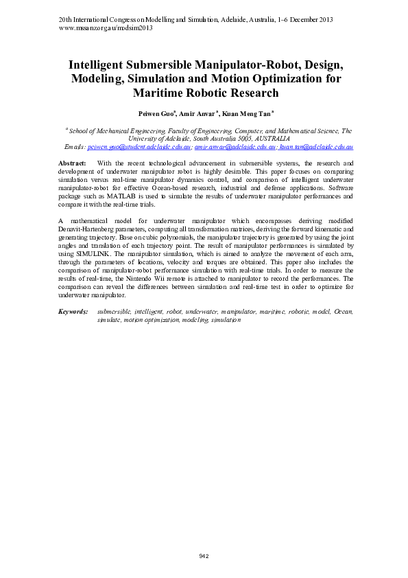 (PDF) Intelligent submersible manipulator-robot, design, modeling, simulation and motion ...