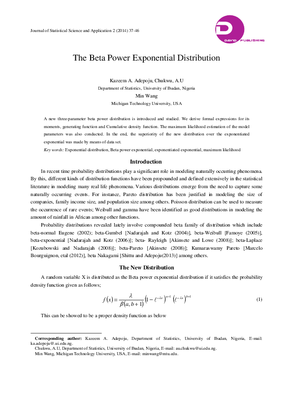 (PDF) The Beta Power Exponential Distribution