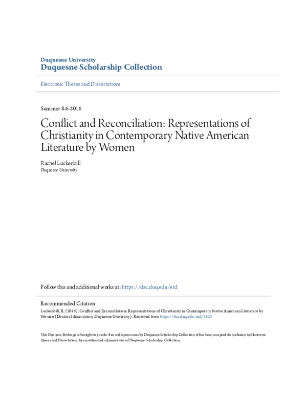 (PDF) Conflict and Reconciliation: Representations of Christianity in ...