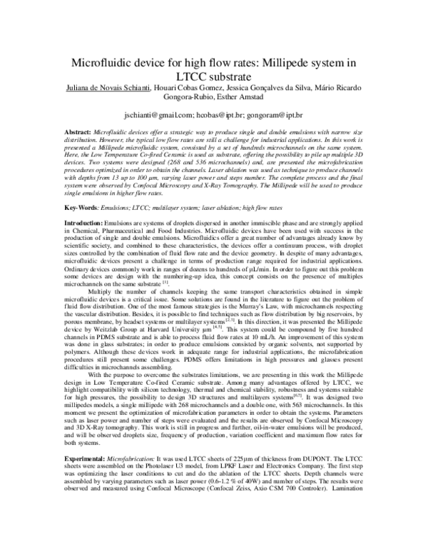 (PDF) Microfluidic device for high flow rates: Millipede system in LTCC ...