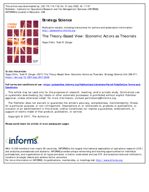 (PDF) The Theory-Based View: Economic Actors as Theorists