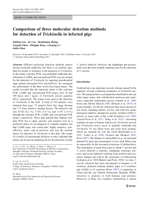 Pdf Comparison Of Three Molecular Detection Methods For Detection Of