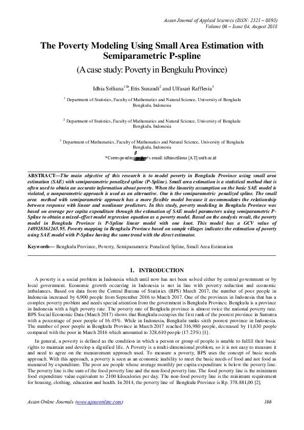 (PDF) The Poverty Modeling Using Small Area Estimation with ...