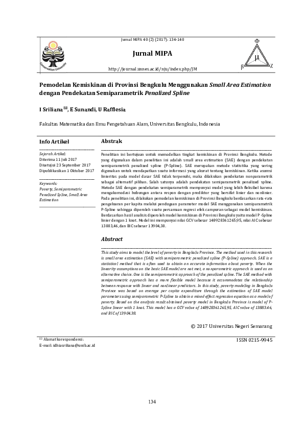 (PDF) Pemodelan Kemiskinan di Provinsi Bengkulu Menggunakan Small Area ... (PDF) Pemodelan Kemiskinan di Provinsi Bengkulu Menggunakan Small Area ...