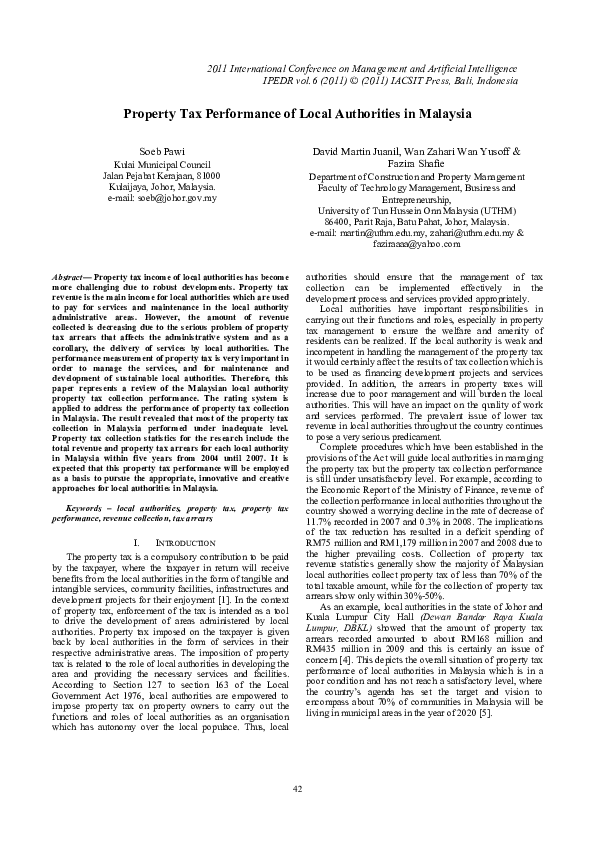 (PDF) Property Tax Performance of Local Authorities in Malaysia