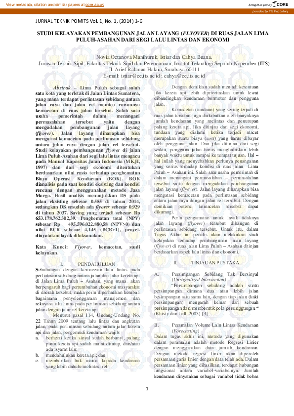 (PDF) Studi Kelayakan Pembangunan Jalan Layang (Flyover) Di Ruas Jalan Lima Puluh-Asahan Dari ...