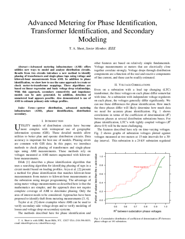 (PDF) Advanced Metering for Phase Identification, Transformer Identification, and Secondary Modeling