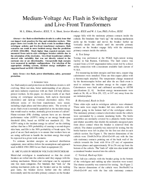 (PDF) Medium-Voltage Arc Flash in Switchgear and Live-Front Transformers