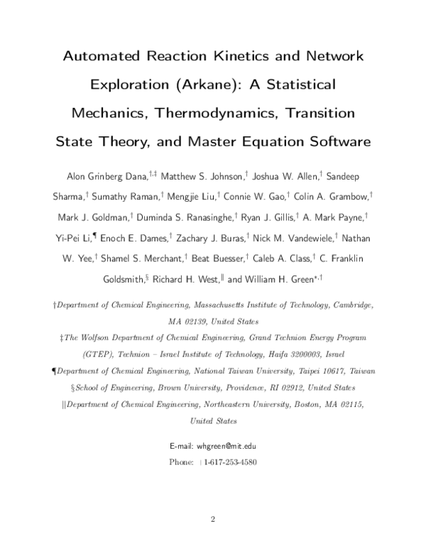 (PDF) Automated Reaction Kinetics and Network Exploration (Arkane): A Statistical Mechanics ...