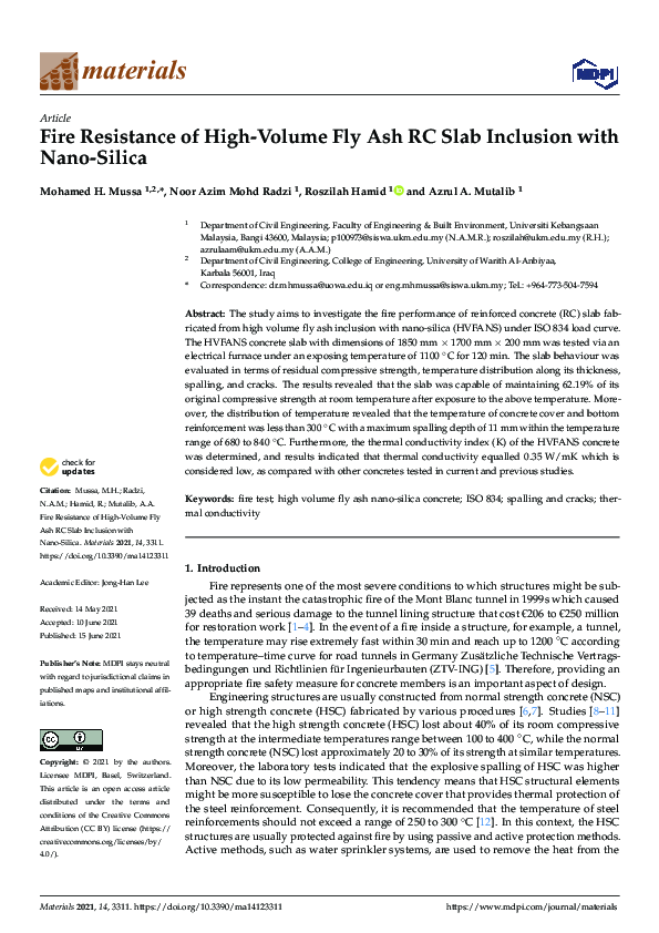 (PDF) Fire Resistance of High-Volume Fly Ash RC Slab Inclusion with ...