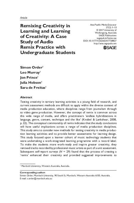 (PDF) Remixing Creativity in Learning and Learning of Creativity: A ...