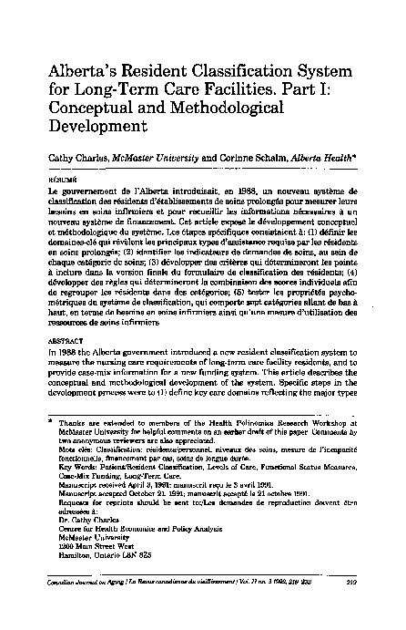 (PDF) Alberta's Resident Classification System for Long-Term Care ...