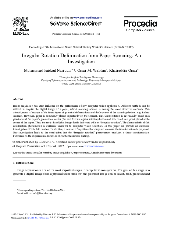 (PDF) Irregular Rotation Deformation from Paper Scanning: An Investigation