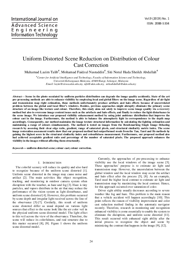 (PDF) Uniform Distorted Scene Reduction on Distribution of Colour Cast Correction