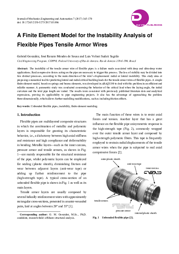 (PDF) A Finite Element Model for the Instability Analysis of Flexible Pipes Tensile Armor Wires