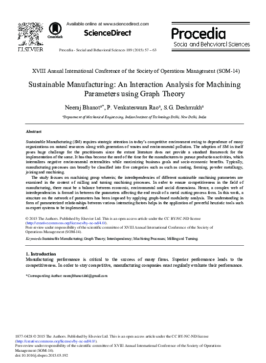 (PDF) Sustainable Manufacturing: An Interaction Analysis for Machining ...