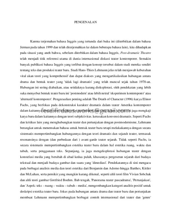 (PDF) Hans Thies Lehmann Postdramatic Theatre (Unedited Indonesian Edition)